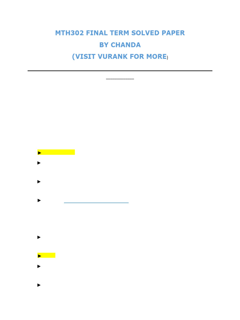 MTH302 FINAL TERM SOLVED PAPER - DWNLD From | PDF | Linear Regression ...