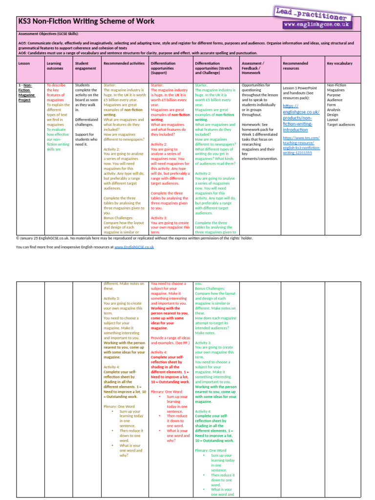 Non Fiction Writing SOW | PDF | Noun | Word