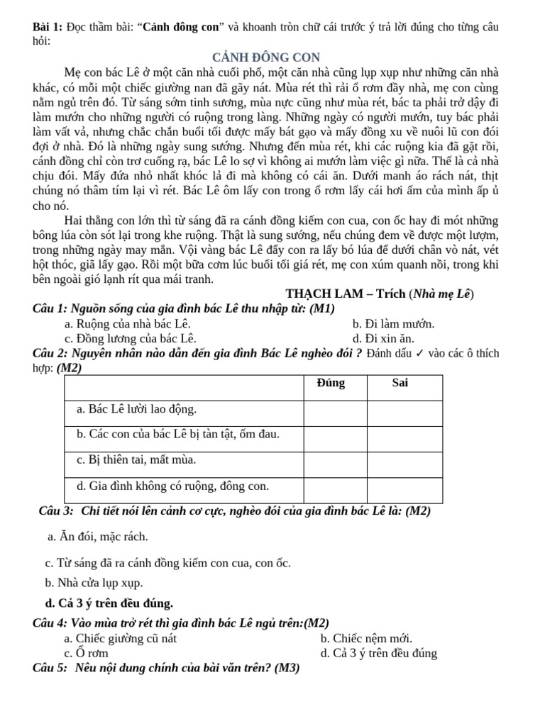 Lớp 5-Ôn Tập Tiếng Việt-Ck1 | PDF