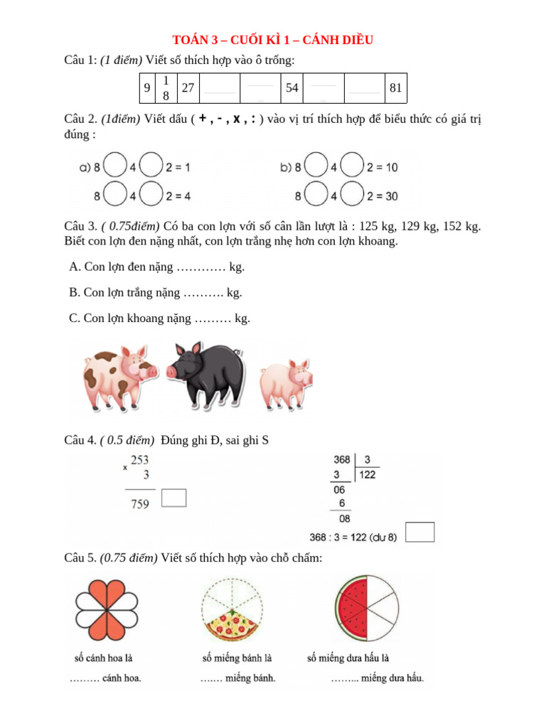 LỚP 3 - TOÁN - CK1 | PDF
