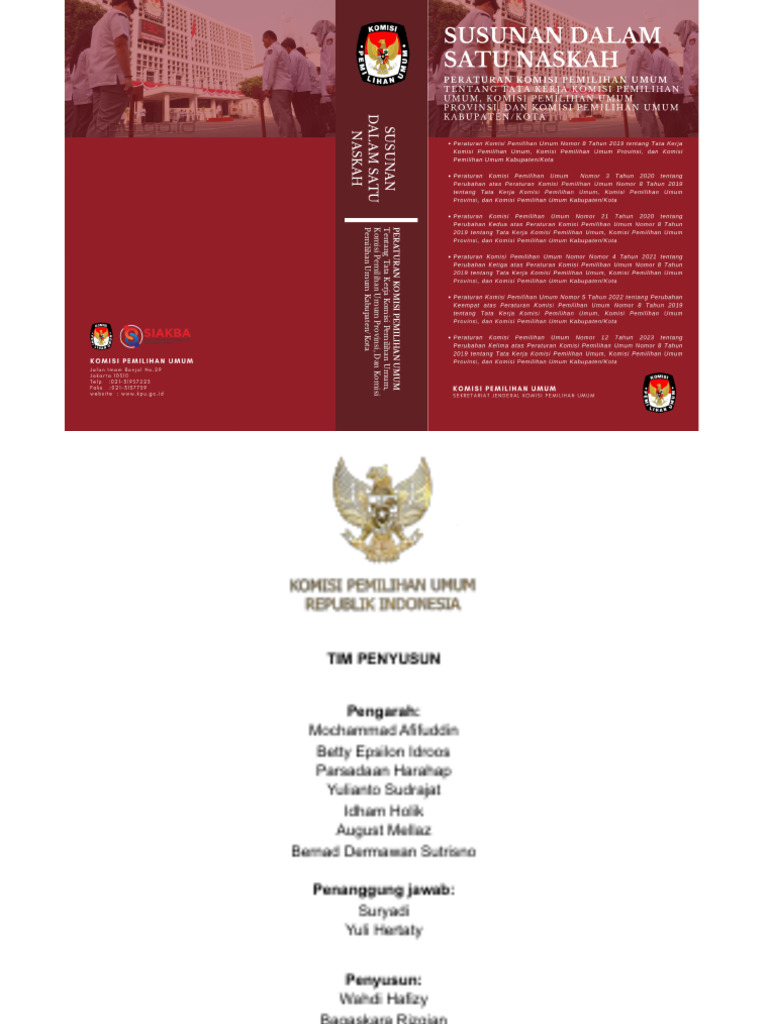 Susunan Dalam Satu Naskah Peraturan KPU Tata Kerja KPU KPU Provinsi dan ...