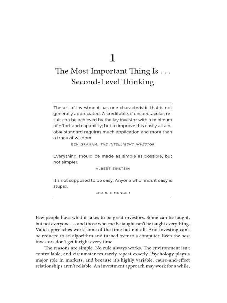 Second Order Thinking Howard Marks | PDF | Thought | Investing