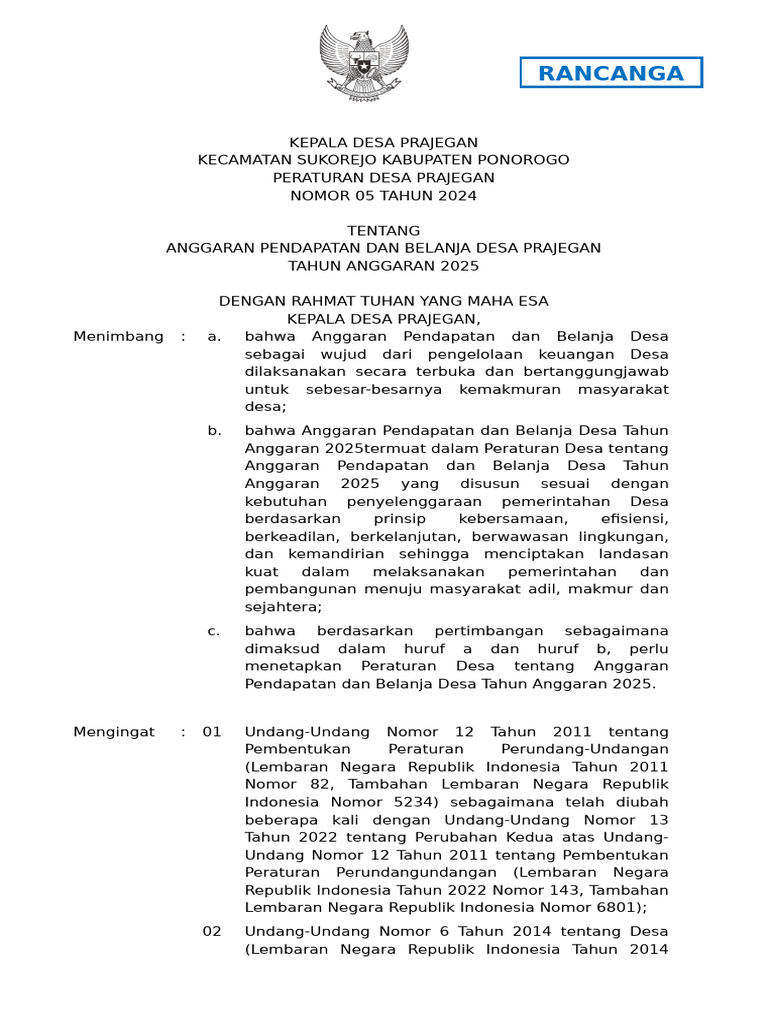 Perdes Apbdesa 2025 | PDF