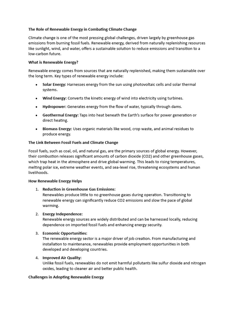 Role of Renewable Energy in CCC | PDF | Renewable Energy | Climate Change
