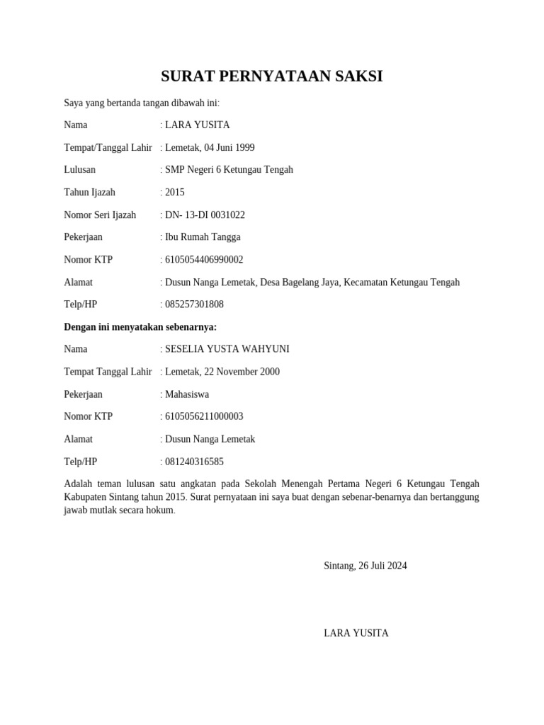 Surat Pernyataan Saksi | PDF