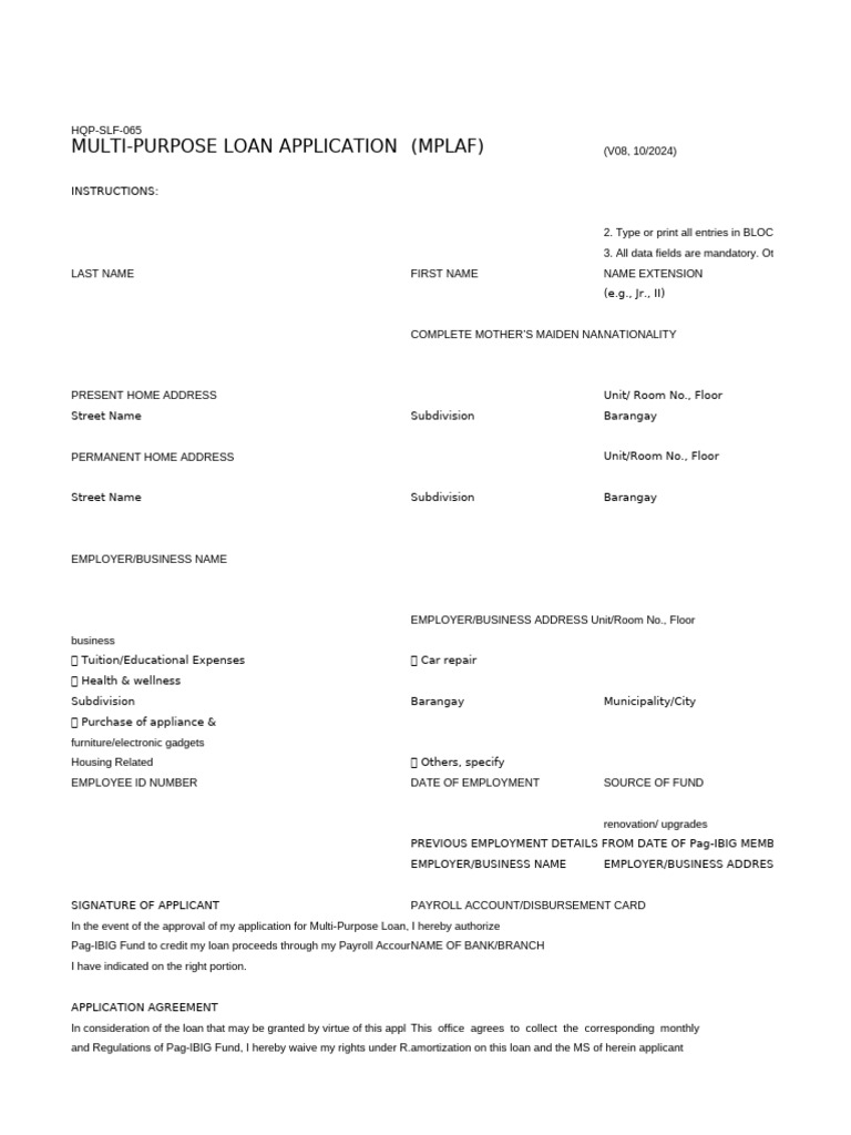 SLF065 MultiPurposeLoanApplicationForm V08 | PDF | Loans | Interest