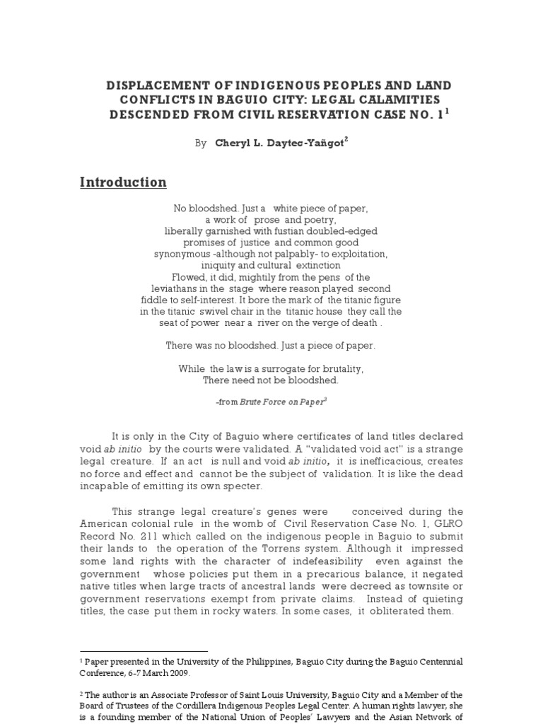 Displacement of Indigenous Peoples and Land Conflicts in Baguio City: Legal Calamities Descended ...