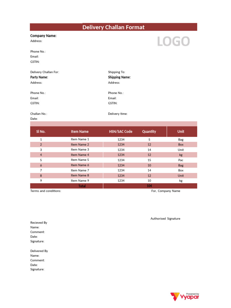 Delivery Challan Format Word 4 | PDF