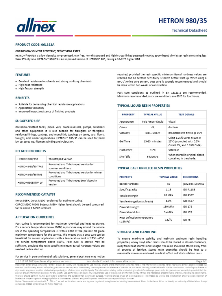 HETRON-980-35 EN Letter | PDF | Epoxy | Amorphous Solid