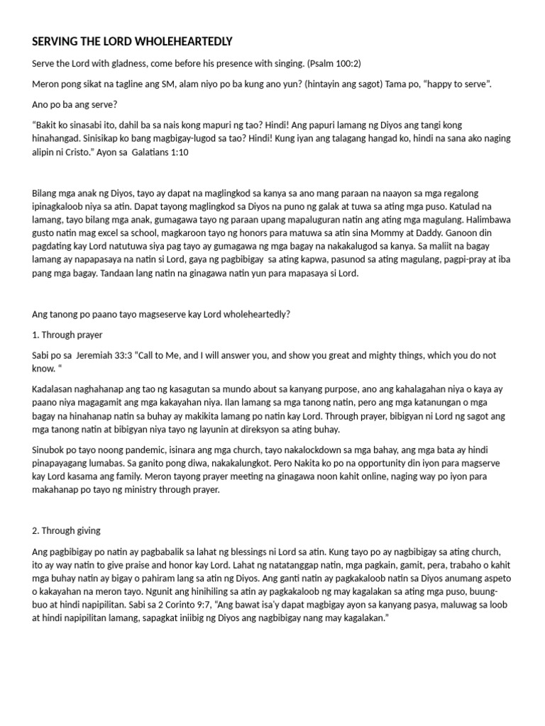 Serving The Lord Wholeheartedly | PDF