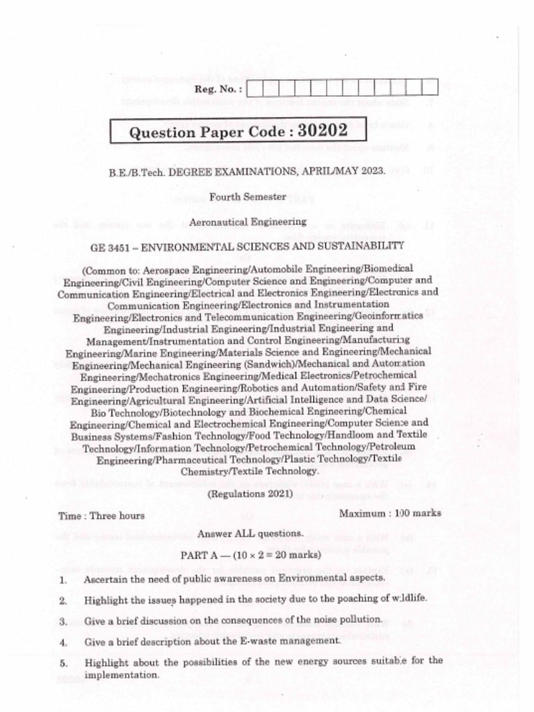 Environmental Sciences and Sustainability - GE3451 2021 Regulation ...