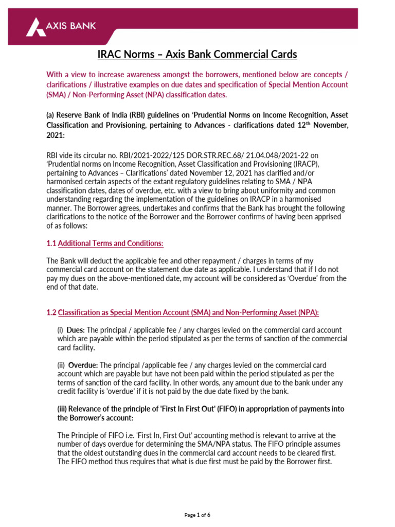 IRAC-norms-addendum_291122 (1) | PDF | Loans | Payments