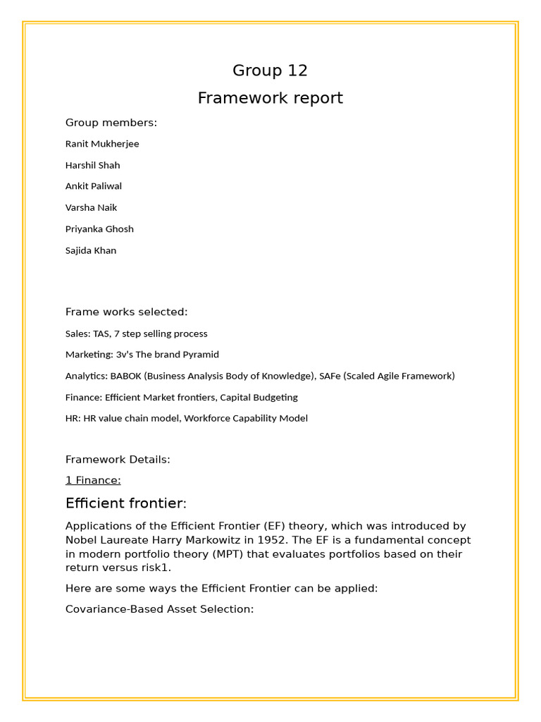 Group12 Framework Report | PDF | Human Resources | Capital Budgeting