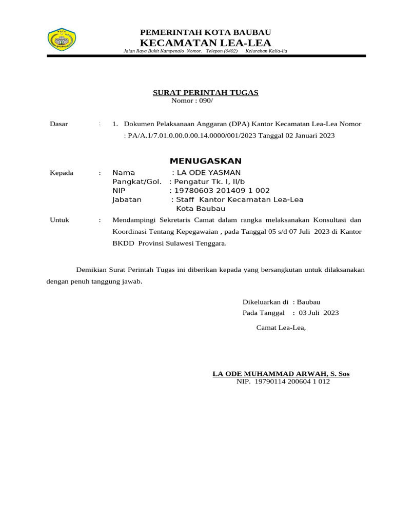 SURAT TUGAS 2023 An. Rasbi | PDF