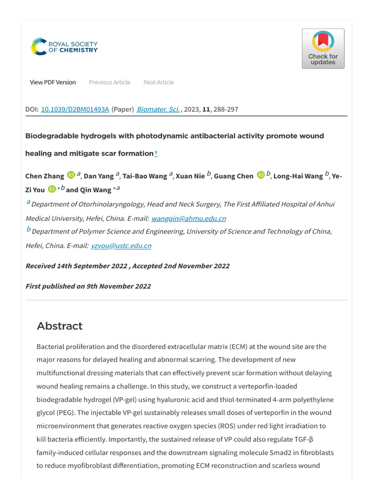 Biomater. Sci.: 10.1039/D2BM01493A | PDF | Wound Healing | Scar