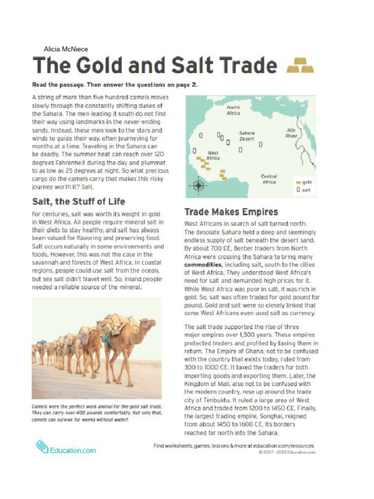 Alicia McNiece-Vides - The Gold and Salt Trade Reading and Classwork | PDF