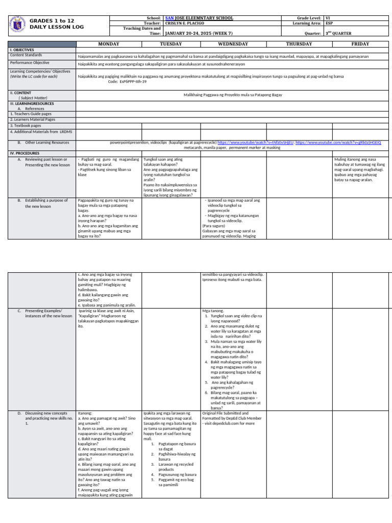 DLL - Esp 6 - Q3 - W7 | PDF