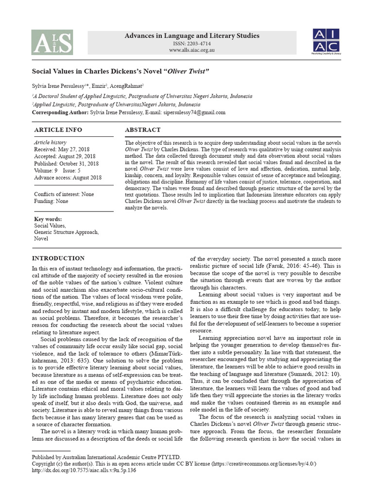 Social Values | PDF | Oliver Twist | Nancy (Oliver Twist)