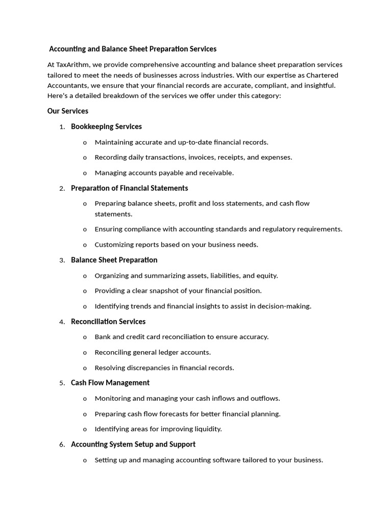 Accounting and Balance Sheet Preparation Services | PDF | Balance Sheet ...