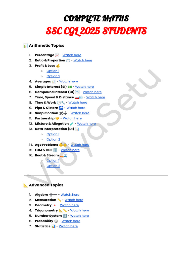 SSC CGL 2025 Arithmetic Topics Guide | PDF | Mathematics | Science