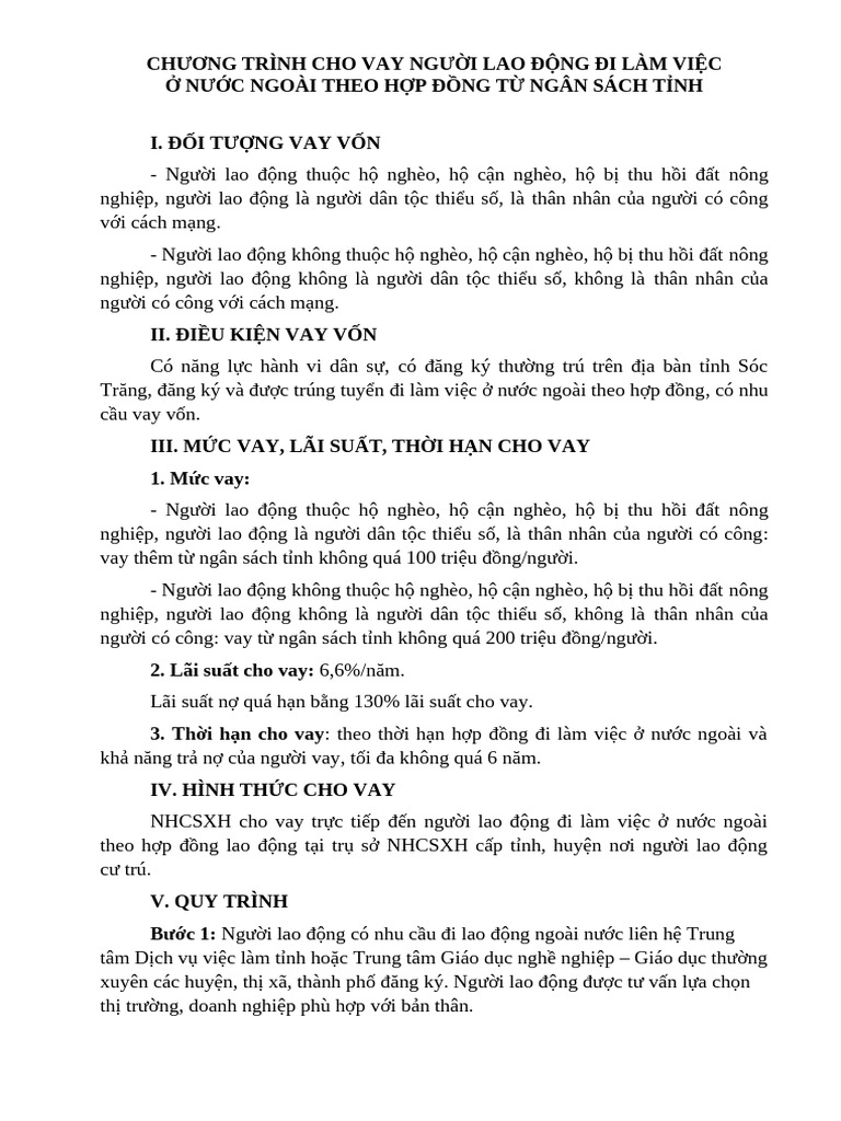 Tom Tat Cho Vay XKLĐ NQ 02 - Tờ Rời | PDF