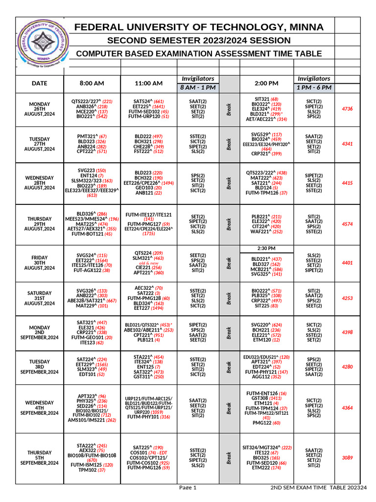 2023_24 Second Semester CA Time Table-coord | PDF