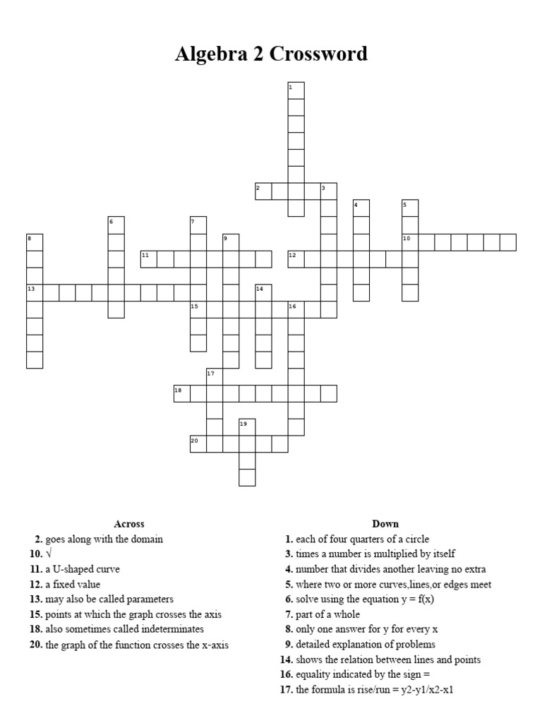Algebra 2 Crossword Answer Key | PDF