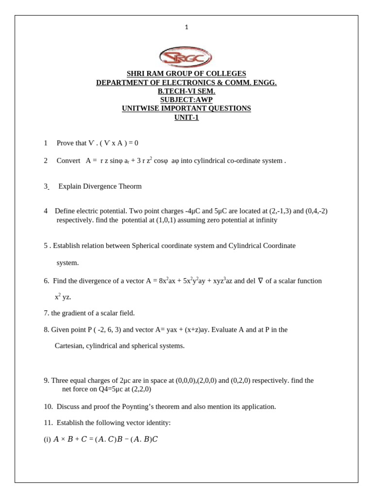 Unit 1 QUESTION BANK | PDF