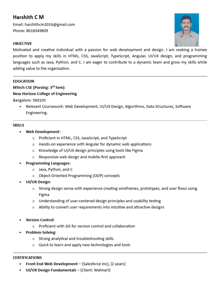 Harshith C M Resume | PDF