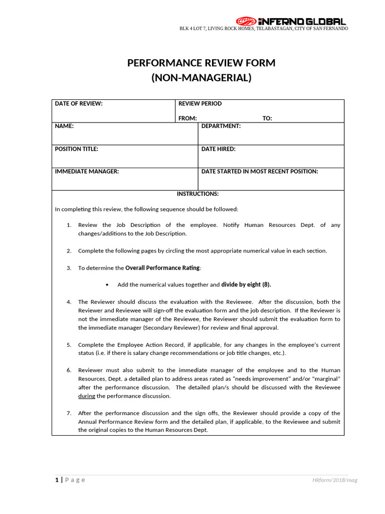 Performance Review Form | PDF | Human Resources | Cognition