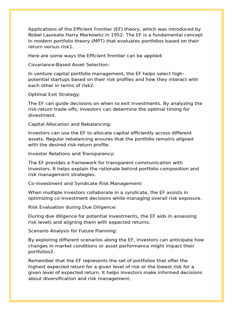 Efficient Frontier Applications in Investing | PDF | Human Resources ...