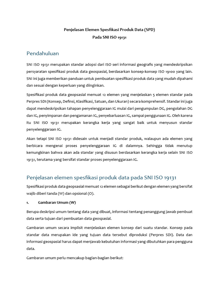 Spesifikasi Produk Data Geospasial SNI 19131 | PDF
