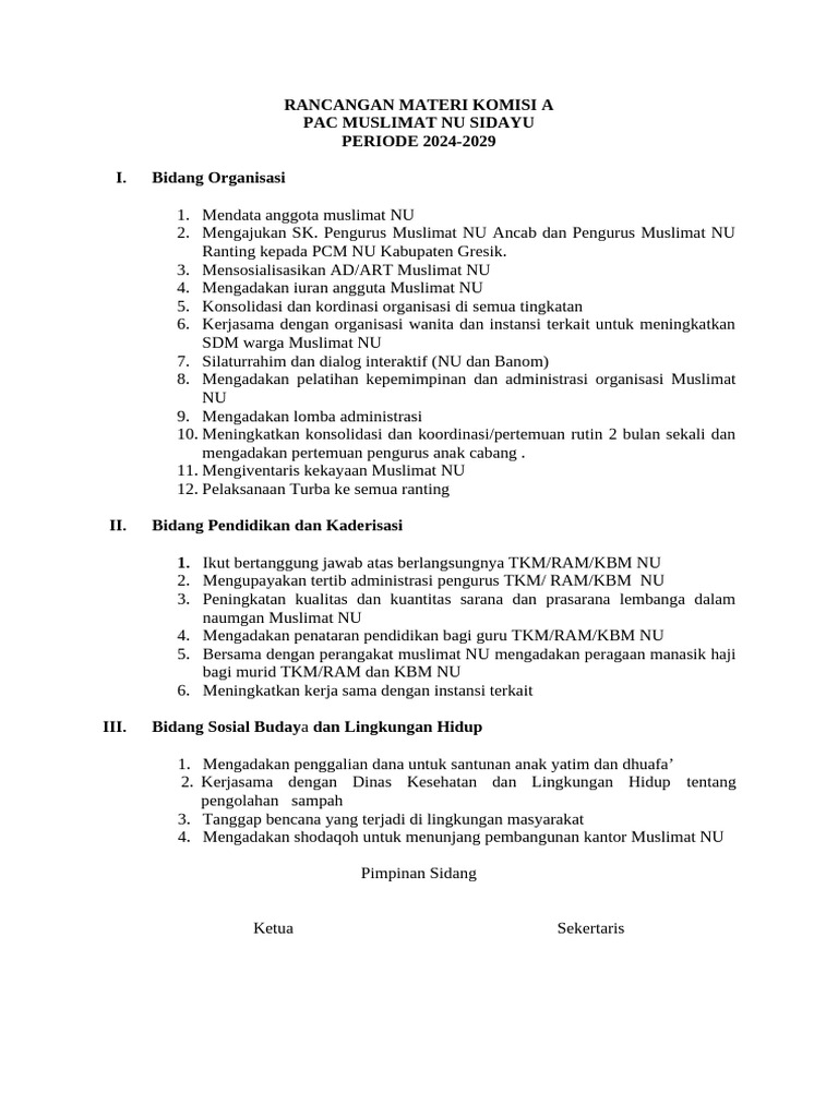 Rancangan Program Kerja | PDF