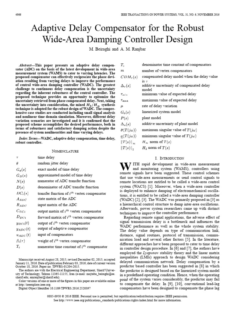 Adaptive_Delay_Compensator_for_the_Robust_Wide-Area_Damping_Controller_Design | PDF | Control ...