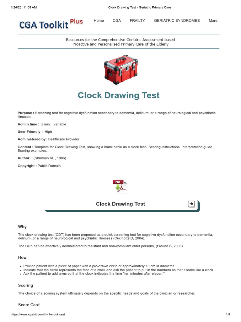 Clock Drawing Test for Cognitive Assessment | PDF | Geriatrics | Dementia