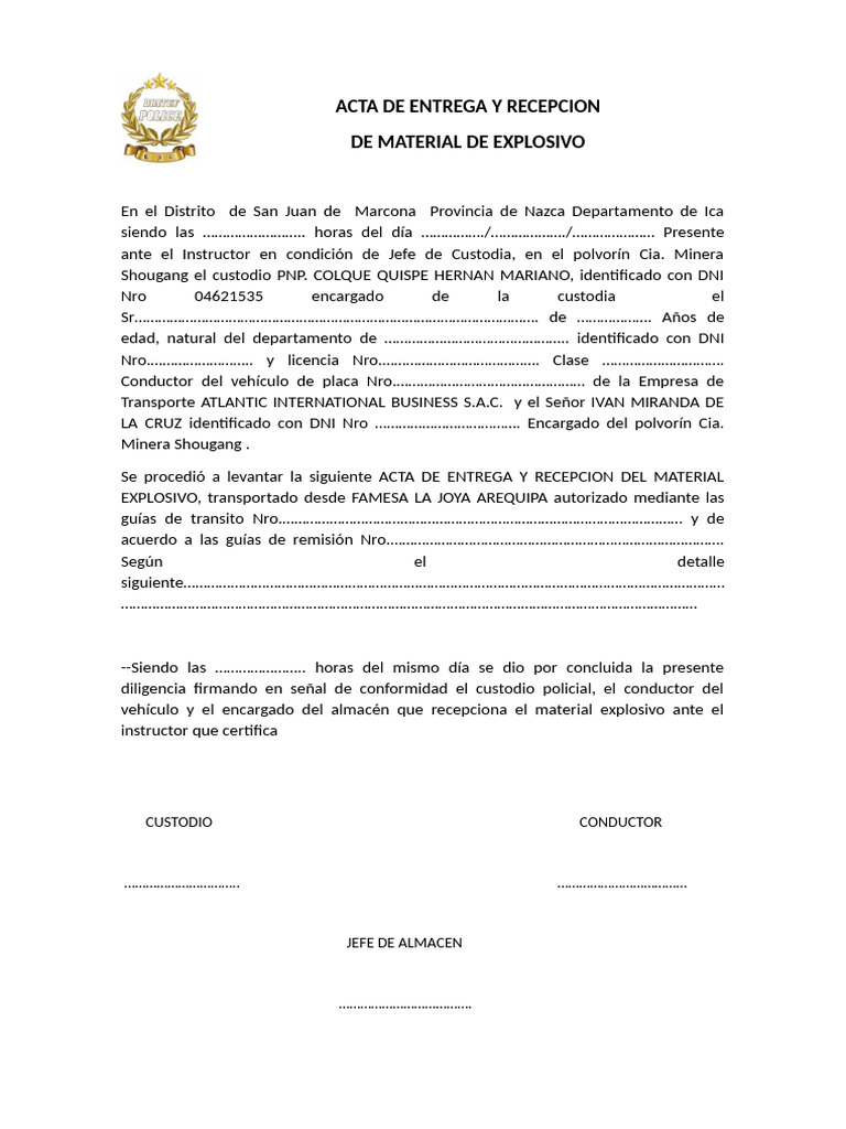 Acta de Entrega y Recepcion | PDF