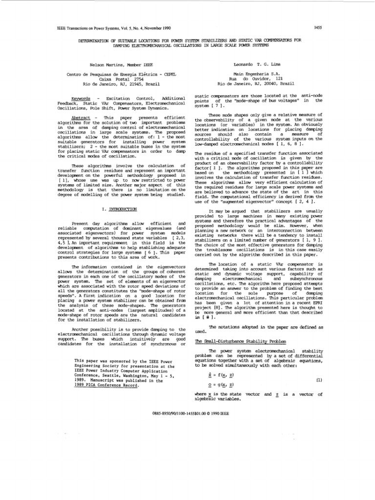 IEEE Transactions On Power Systems, Vol. 5, No. November 1990 1455 ...