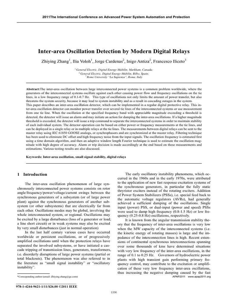Inter-Area Oscillation Detection by Modern Digital Relays | PDF | Low Pass Filter | Filter ...