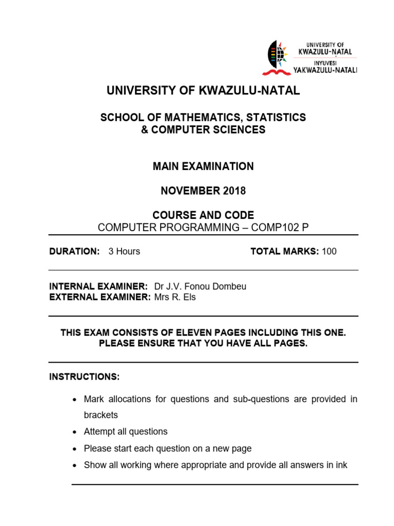 Computer Programming Exam | PDF | Integer (Computer Science) | String ...