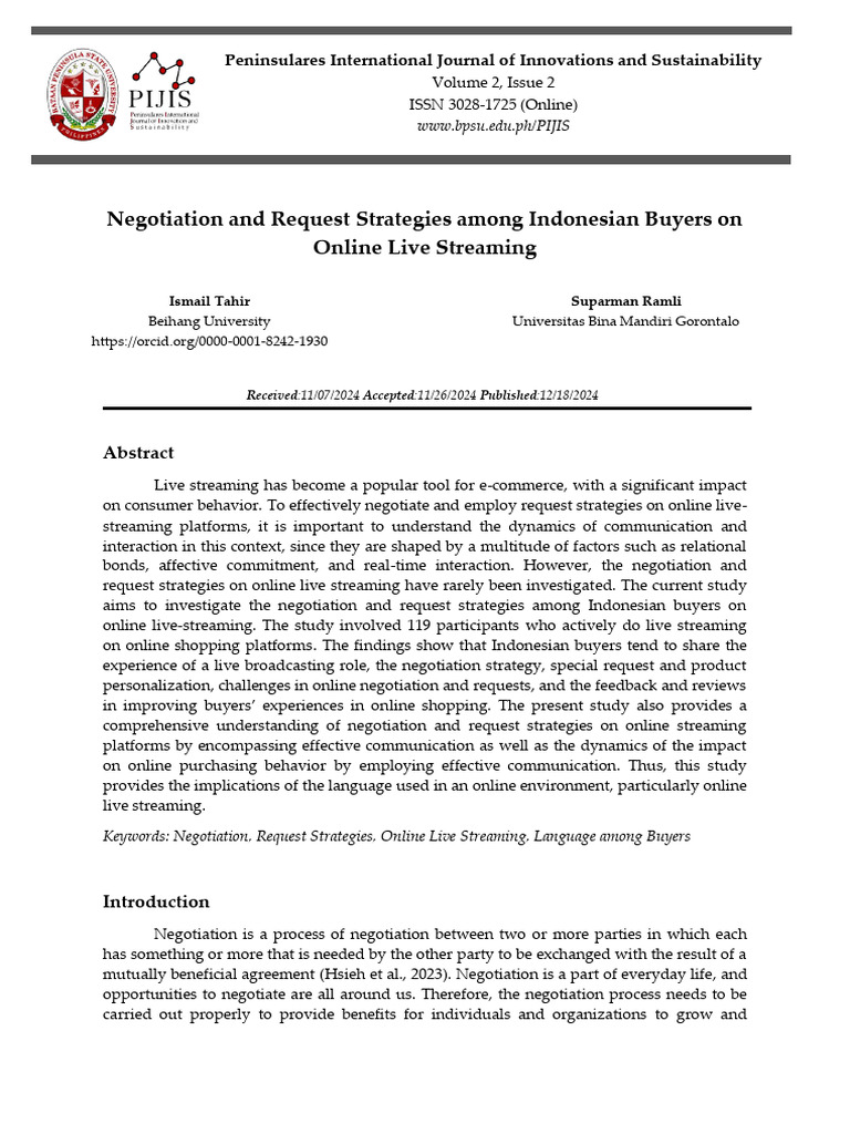 Negotiation and Request Strategies Among Indonesian Buyers On Online ...