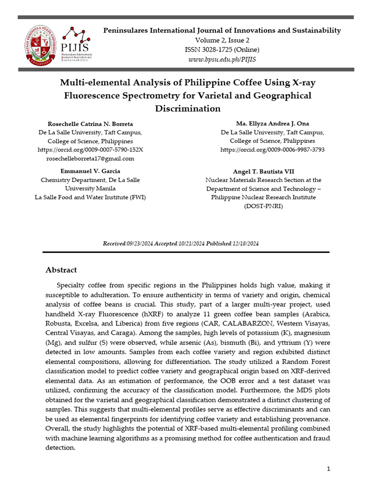 Coffee Authentication via XRF Analysis | PDF | Coffee | Molecular Physics