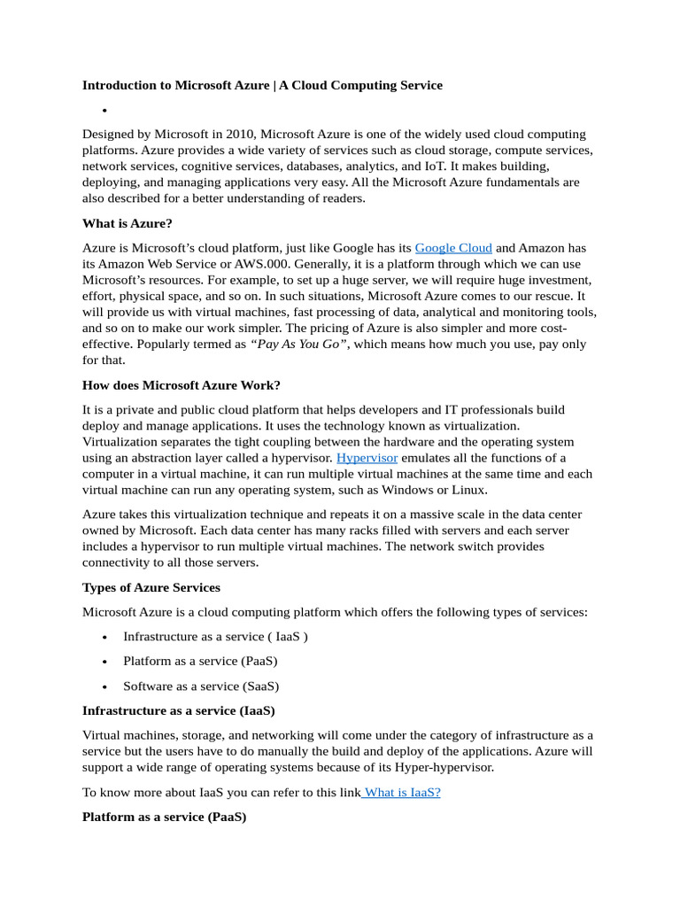 Microsoft Azure Cloud Overview | PDF | Microsoft Azure | Cloud Computing