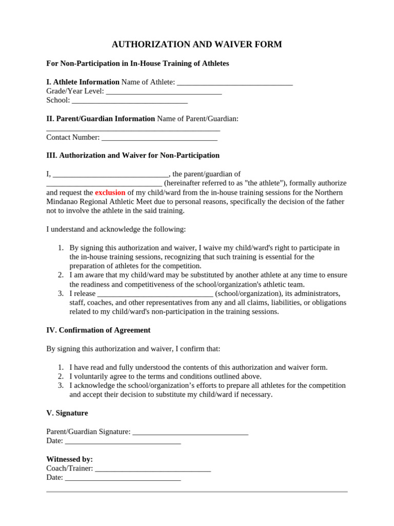 AUTHORIZATION AND WAIVER FORM | PDF