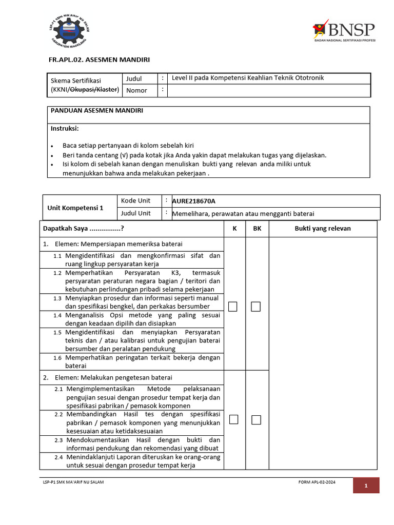 2. FR.APL 02. Asesmen Mandiri | PDF