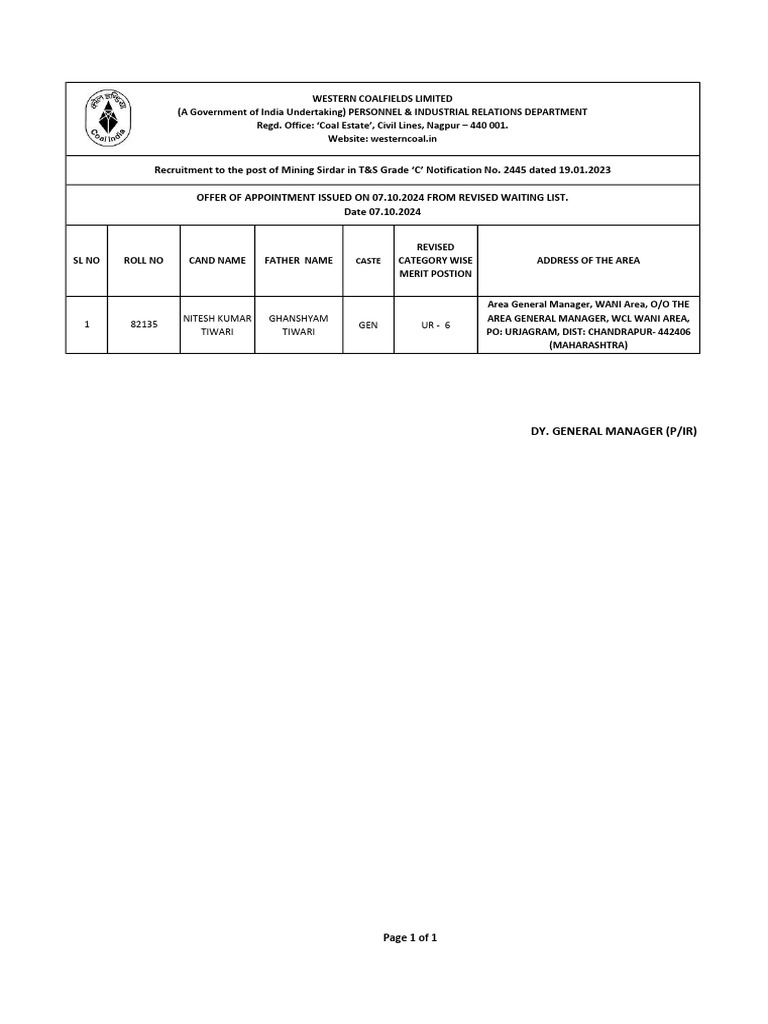 Appointment Order MS Revised Waiting List 07.10.2024 | PDF