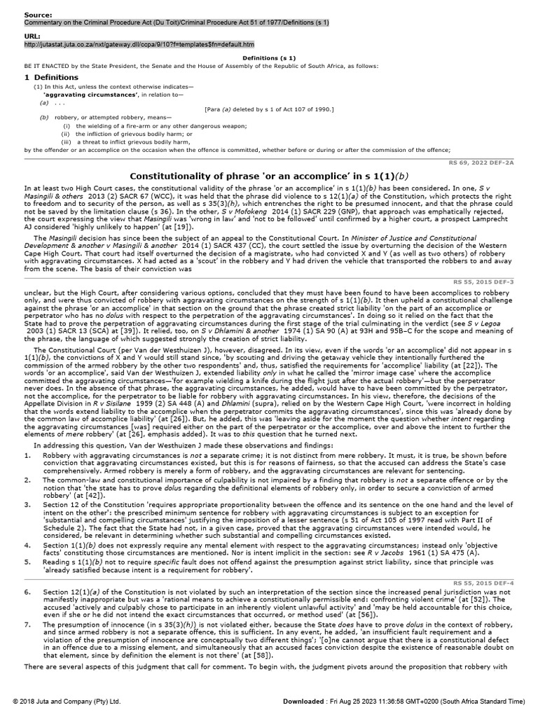 Commentary on South Africa's Criminal Procedure Act | PDF | Robbery ...