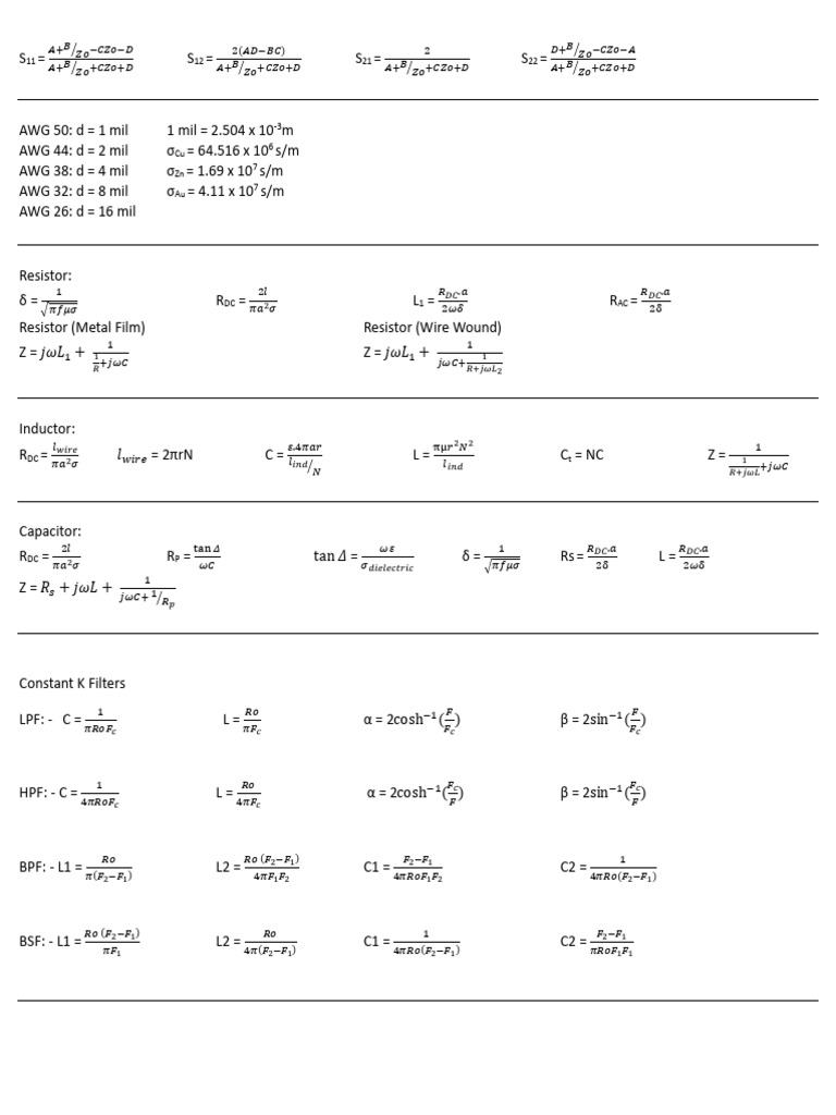 ESE Formula Sheet Final | PDF | Computer Engineering | Manufactured Goods