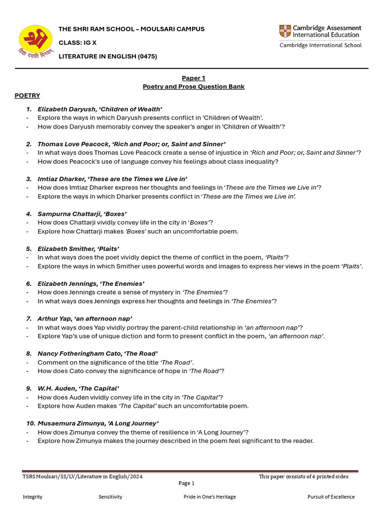 English Literature Question Bank | PDF | Poetry