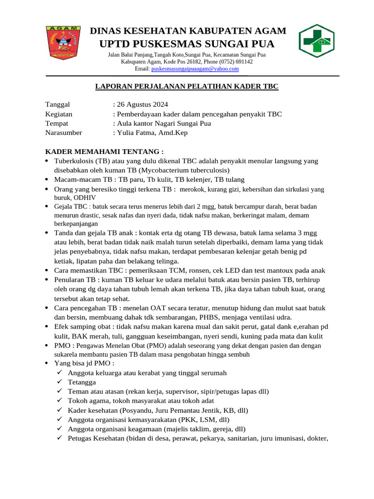 Laporan Pelatihan Kader TBC | PDF
