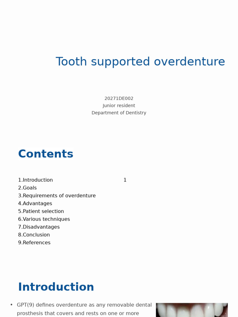 Tooth Supported Overdenture | PDF | Mouth | Dentistry
